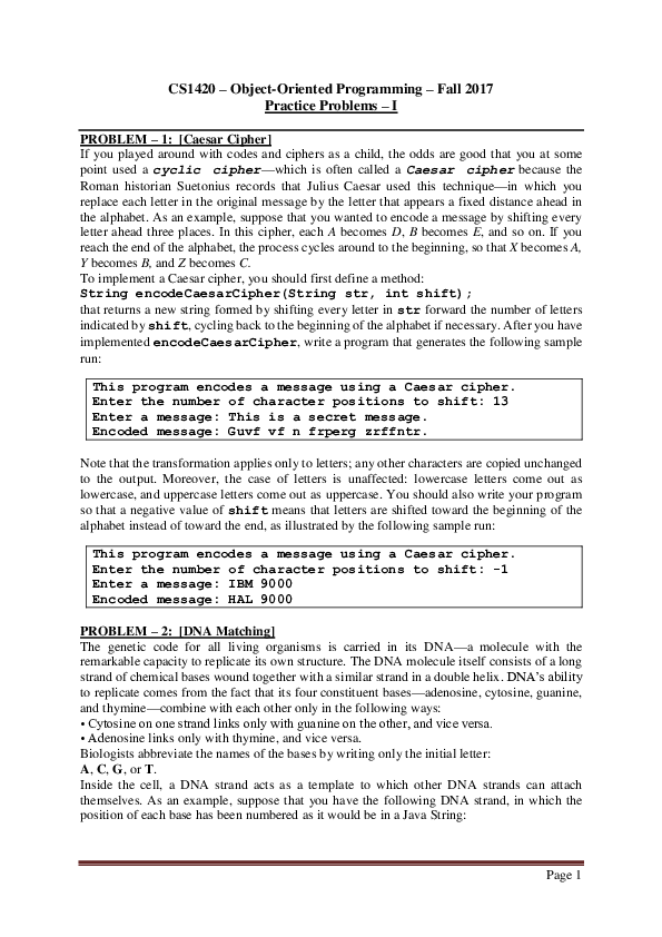 (PDF) OOP Practice Problems I Fall2017