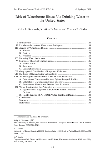 (PDF) Risk of Waterborne Illness Via Drinking Water in the United States