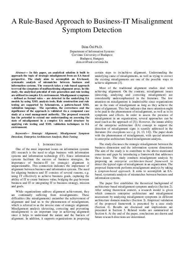 Pdf A Rule Based Approach To Business It Misalignment Symptom Detection