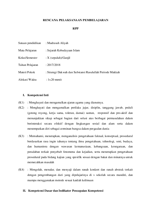 (DOC) Rencana Pelaksanaan Pembelajaran RPP Satuan pendidikan : Madrasah ...