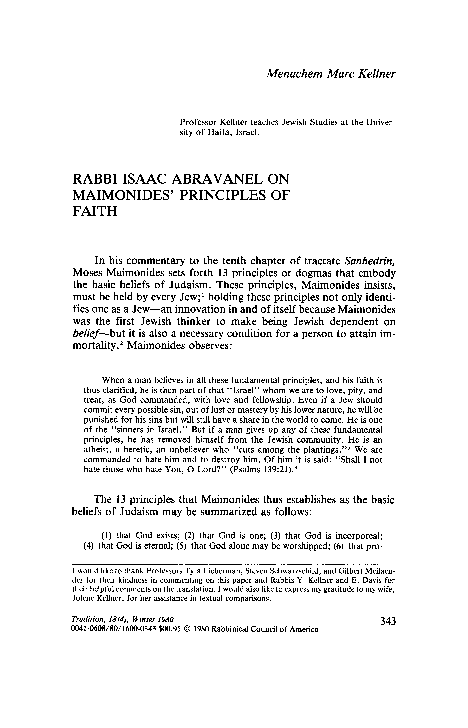 (PDF) Menachem Kellner, “Rabbi Isaac Abravanel on Maimonides ...