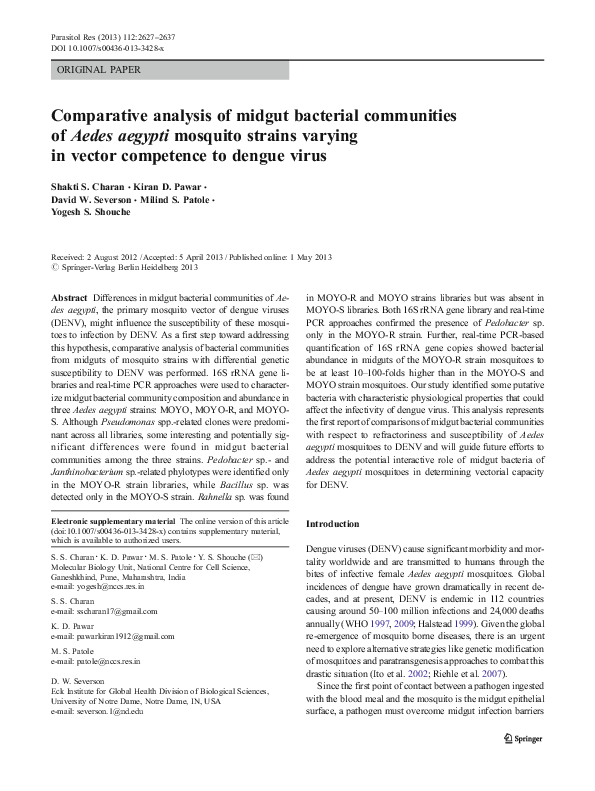 (PDF) Comparative analysis of midgut bacterial communities of Aedes aegypti mosquito strains ...