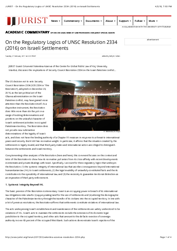 (PDF) On the Regulatory Logics of UNSC Resolution 2334 (2016) on ...