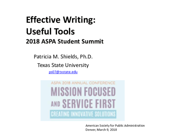 (PPT) Effective Writing: Useful Tools 2018 ASPA Student Summit