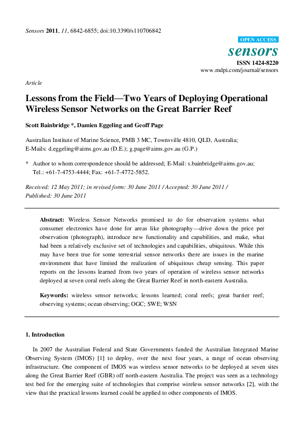 (PDF) Lessons from the field--two years of deploying operational wireless sensor networks on the ...