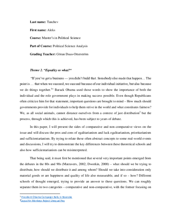 (DOC) Equality of what - Comparing Egalitarianism, Prioritarianism and ...