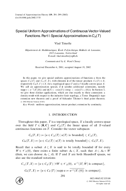 (PDF) Special uniform approximations of continuous vector-valued functions. Part I: Special ...