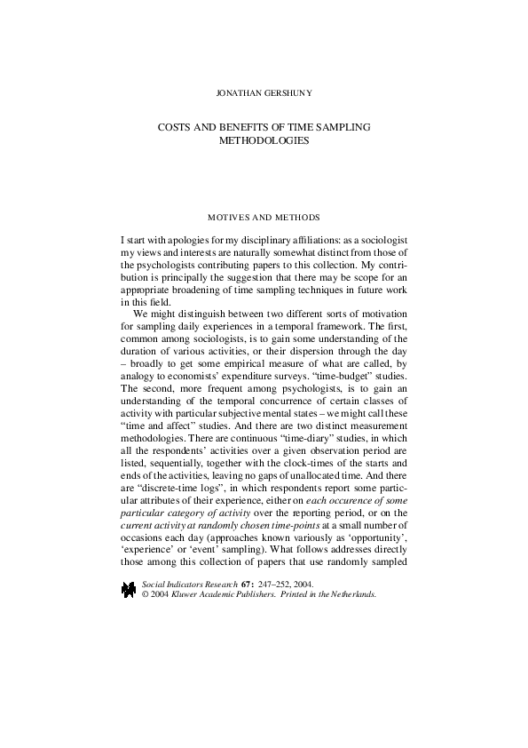 (PDF) Costs and Benefits of Time Sampling Methodologies