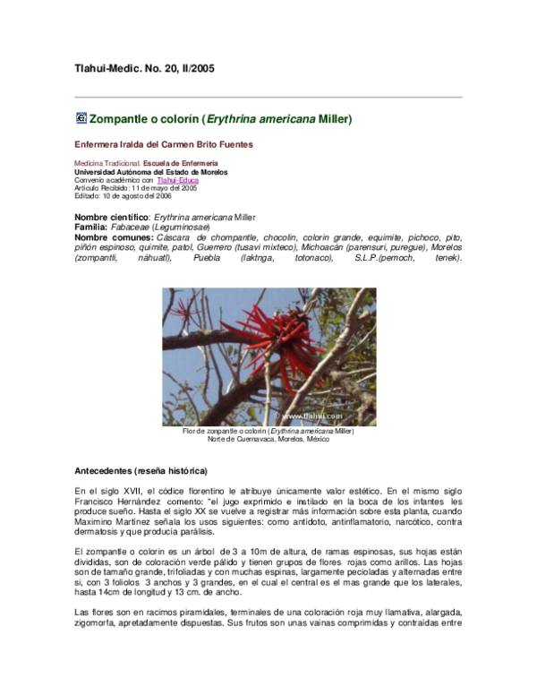 (DOC) Zompantle o colorín (Erythrina americana Miller