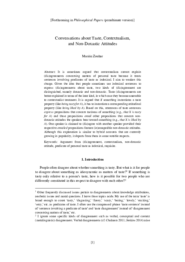 (PDF) Conversations about Taste, Contextualism, and Non-Doxastic ...