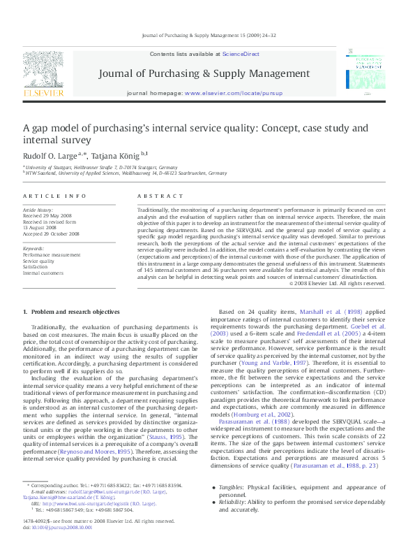 (PDF) A gap model of purchasing's internal service quality: Concept ...