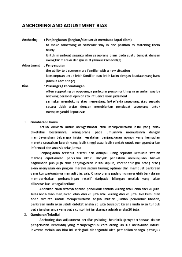 (DOC) ANCHORING AND ADJUSTMENT BIAS (Terjemahan Buku Behavioral Finance karya Pompian)