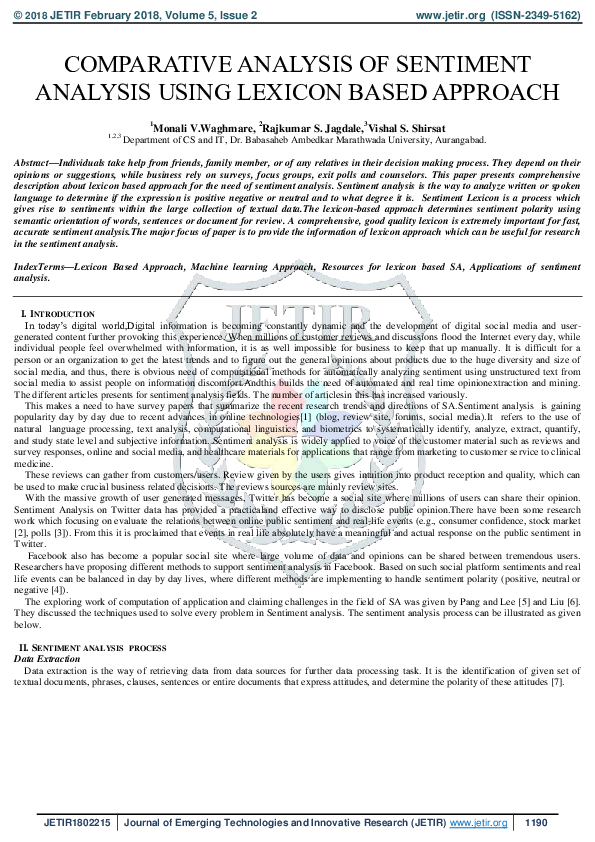 Pdf Comparative Analysis Of Sentiment Analysis Using Lexicon Based