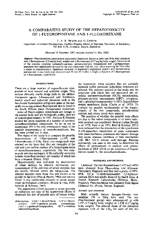 (PDF) A comparative study of the hepatotoxicity of 1-fluoropentane and ...