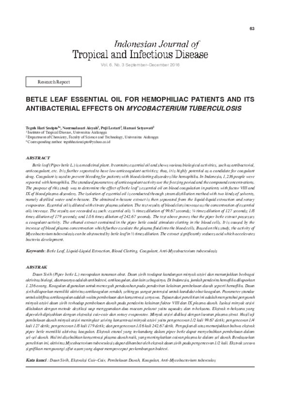 (PDF) BETLE LEAF ESSENTIAL OIL FOR HEMOPHILIAC PATIENTS AND ITS ...