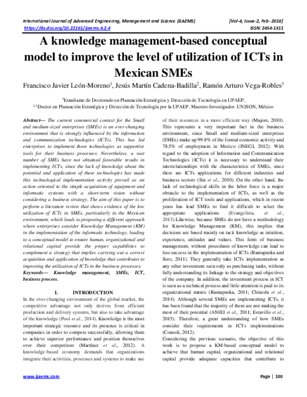 (PDF) A knowledge management-based conceptual model to improve the ...