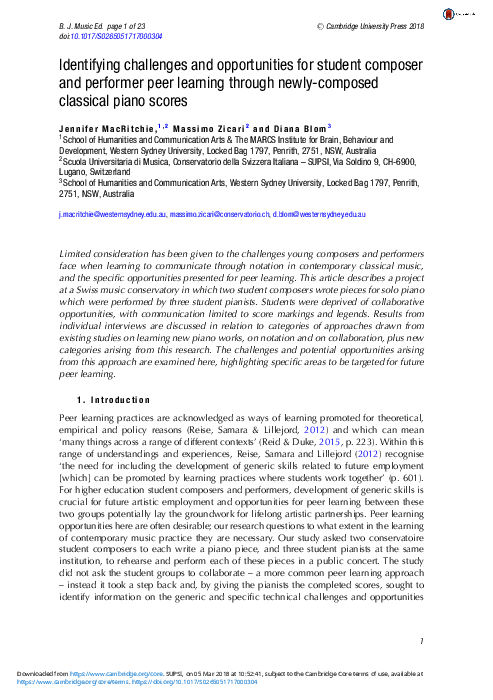 (PDF) Identifying challenges and opportunities for student composer and ...