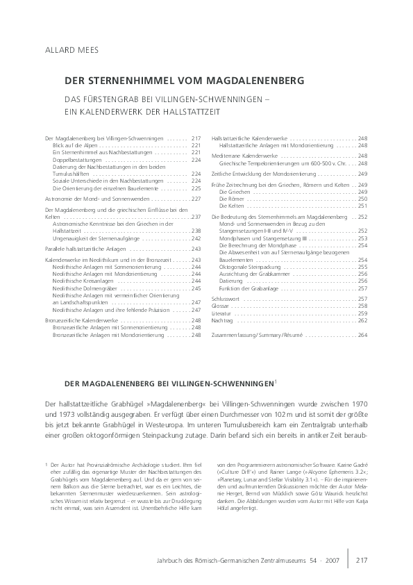 (PDF) A.W. Mees, Der Sternenhimmel vom Magdalenenberg. Das Fürstengrab ...