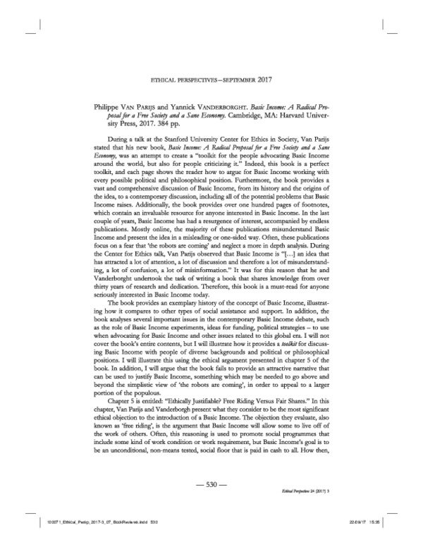 (PDF) Van Parijs, P. & Vanderborght, Y. Basic Income, A Radical ...