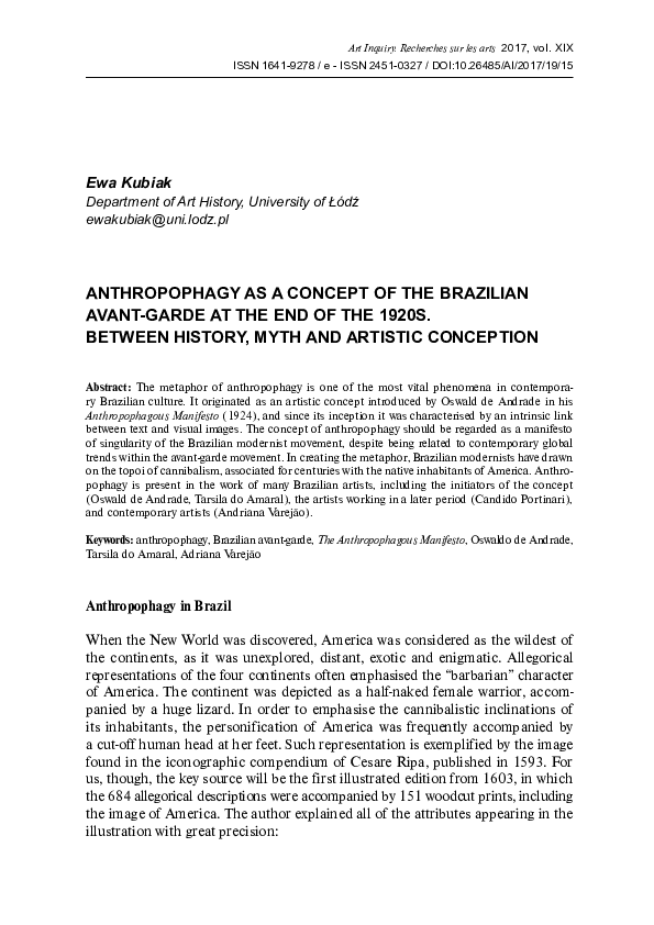 (PDF) Anthropophagy as a concept of Brazilian avant-garde at the end of ...