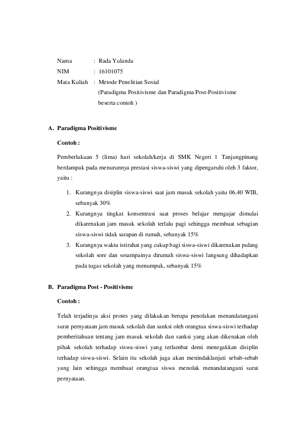 (DOC) PARADIGMA POSITIVISME DAN POST POSITIVISME