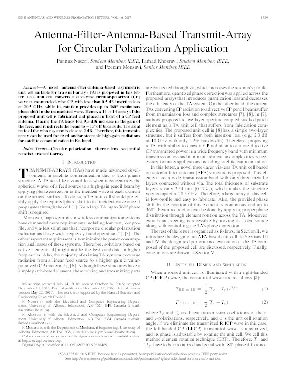 Pdf Antenna Filter Antenna Based Transmit Array For Circular Polarization Application