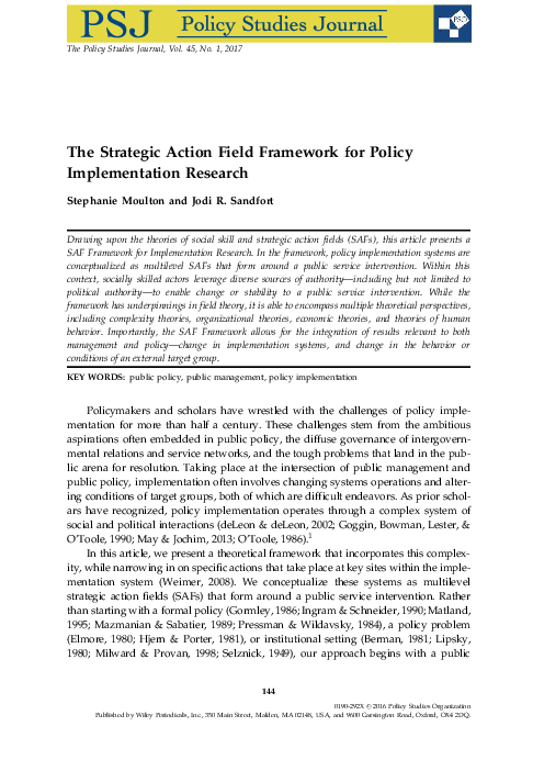 (PDF) The Strategic Action Field Framework for Policy Implementation ...