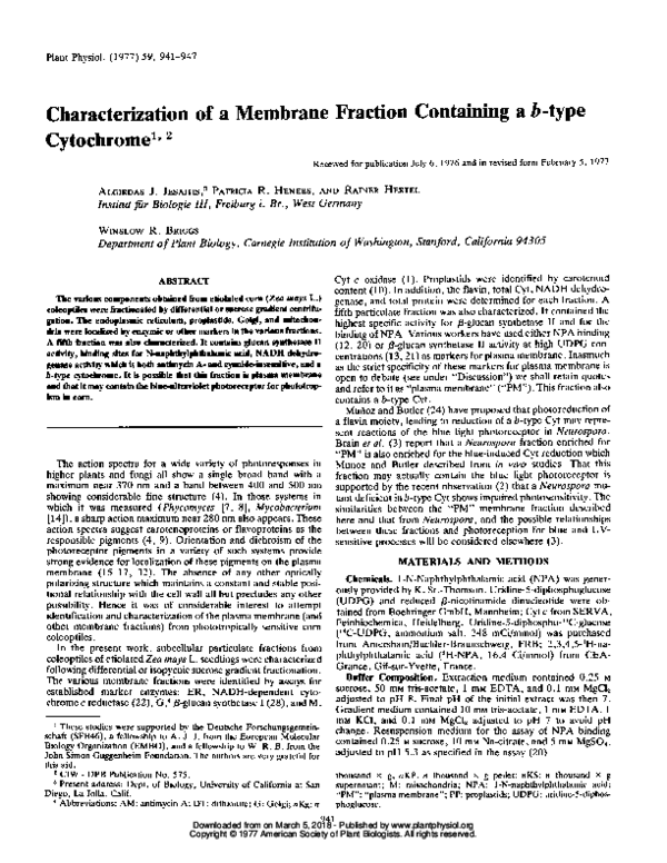 (PDF) Characterization of a Membrane Fraction Containing a b-type ...