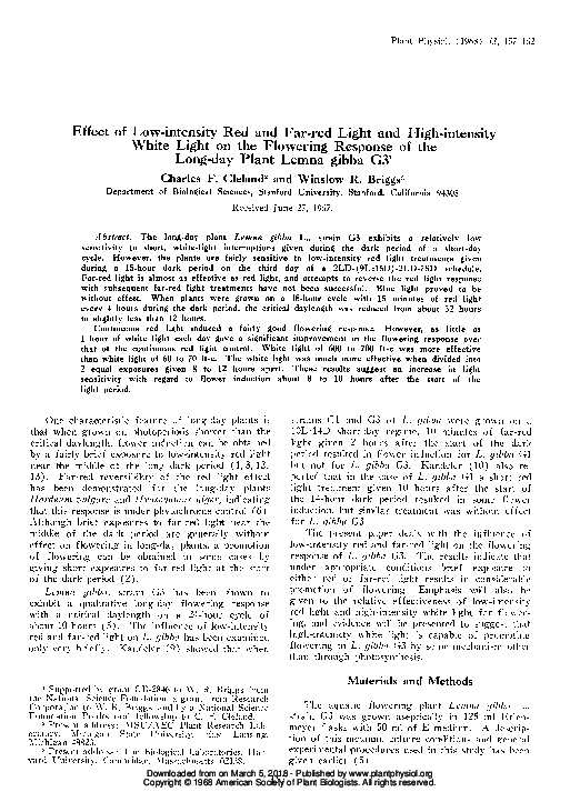 (PDF) Effect of Low-intensity Red and Far-red Light and High-intensity ...
