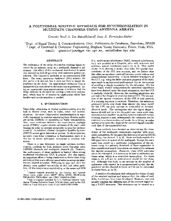 (PDF) A Polynomial Rooting Approach for Synchronization in Multipath Channels Using Antenna Arrays