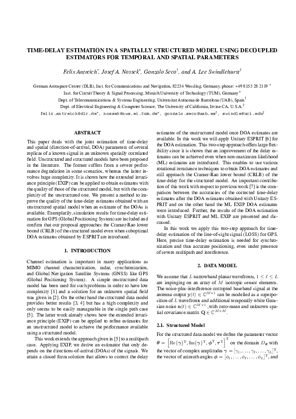 (PDF) Time delay estimation in a spatially structured model using decoupled estimators for ...