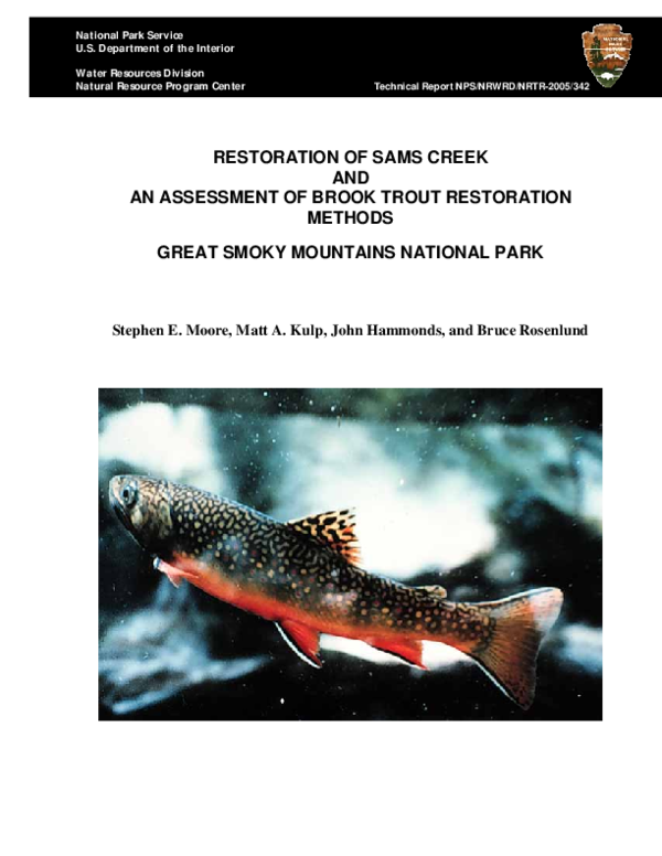 (PDF) Restoration of Sams Creek and an Assessment of Brook Trout ...