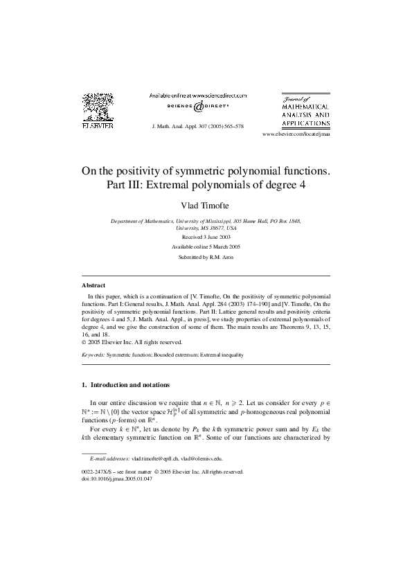 Pdf On The Positivity Of Symmetric Polynomial Functions Part Iii