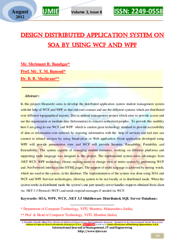 (PDF) Design Distributed Application System on SOA by Using WCF and WPF