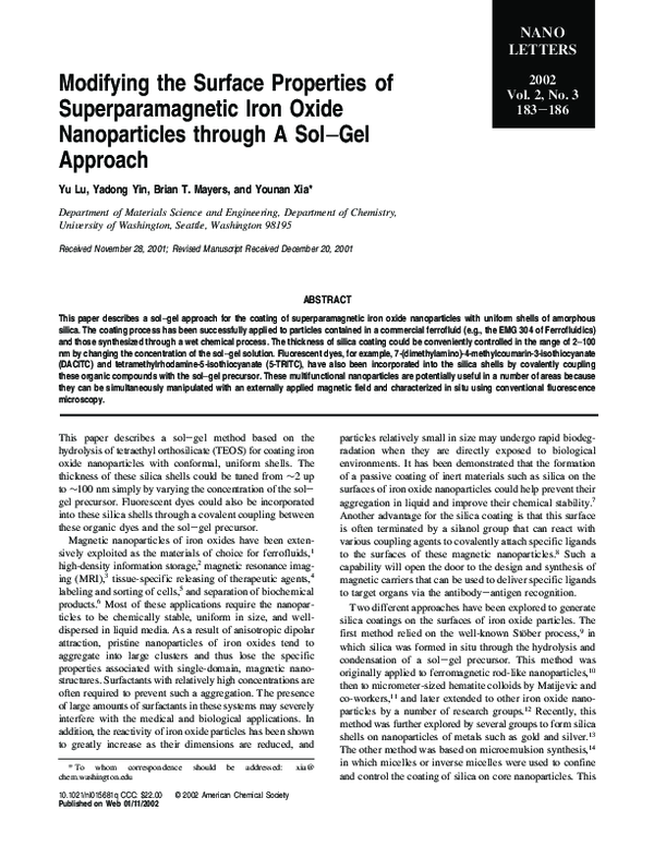 (PDF) Modifying the Surface Properties of Superparamagnetic Iron Oxide ...