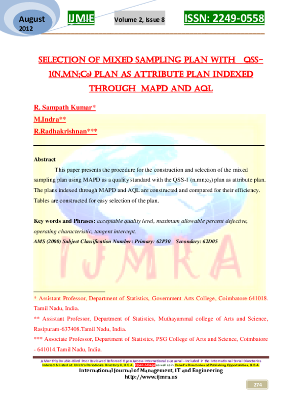 Pdf Construction Of Single Sampling Plan With Qss 1 N Cn Ct Plan As Attribute Plan Indexed