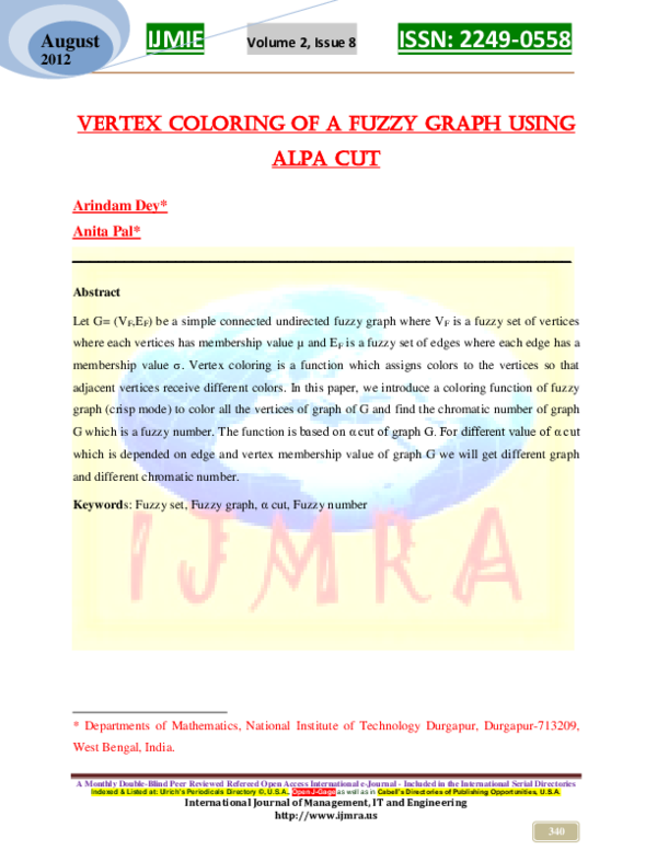 (PDF) VERTEX COLORING OF A FUZZY GRAPH USING ALPA CUT