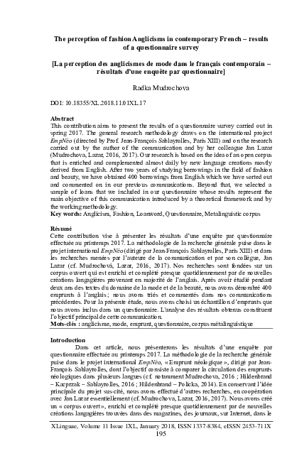 (PDF) The perception of fashion Anglicisms in contemporary French ...