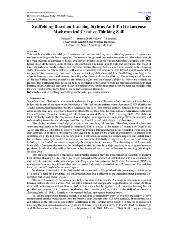 (PDF) Scaffolding Based on Learning Style as An Effort to Increase Mathematical Creative ...