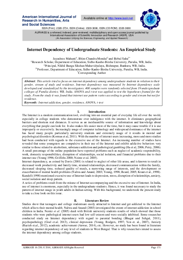 (PDF) Internet Dependency of Undergraduate Students: An Empirical Study