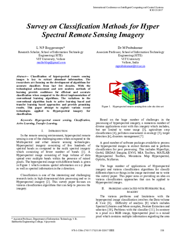 Pdf Survey On Classification Methods For Hyper Spectral Remote