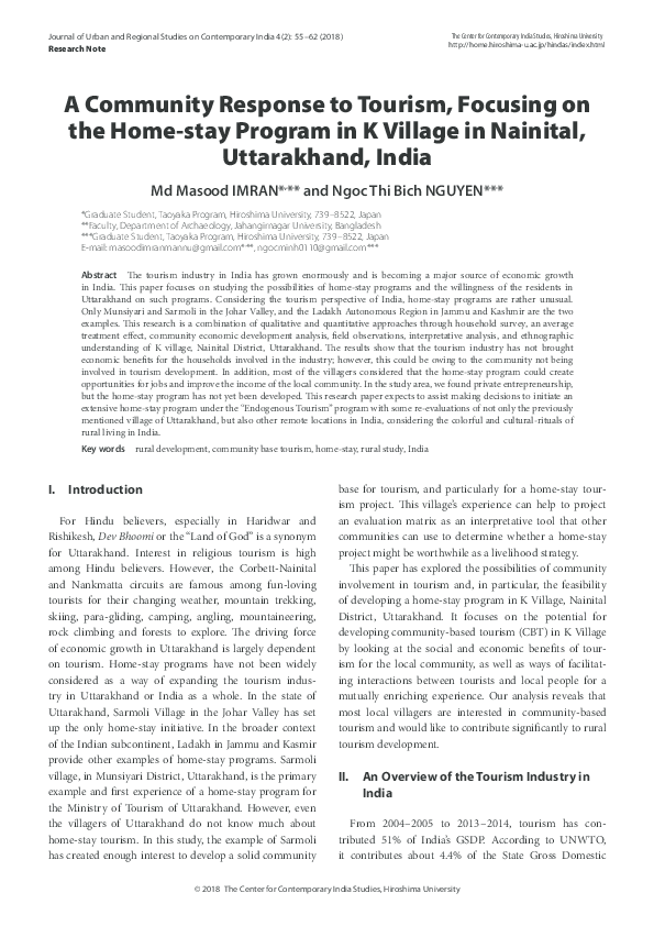 (PDF) A Community Response to Tourism, Focusing on the Home-stay ...