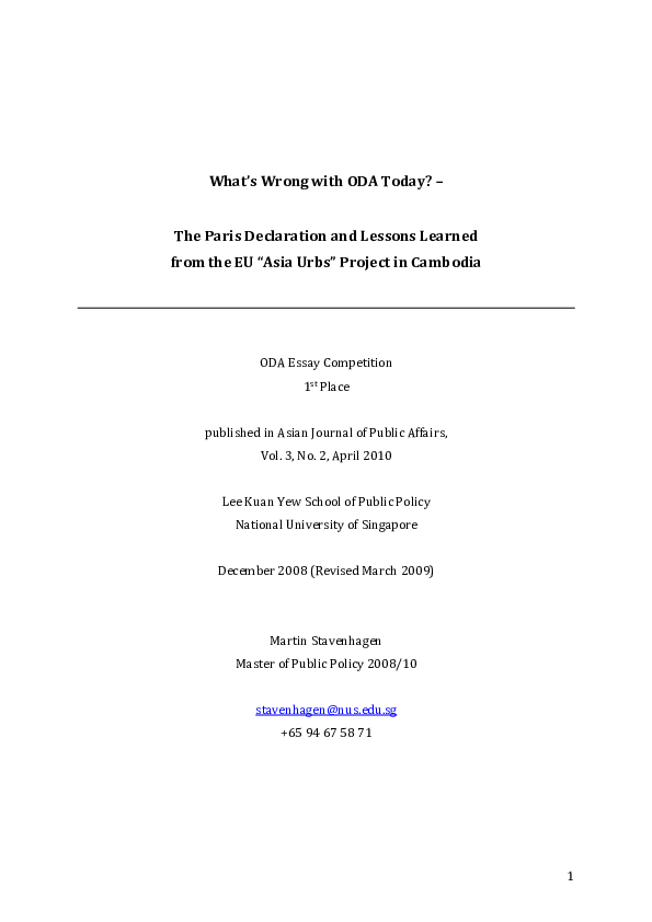 (PDF) What's Wrong with ODA Today? - The Paris Declaration and Lessons ...