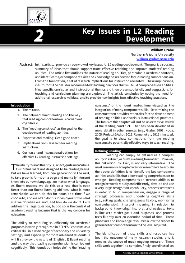 (PDF) Key Issues in L2 Reading Development