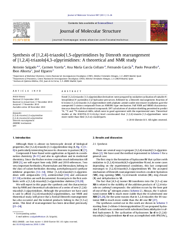 (PDF) Synthesis of [1,2,4]-triazolo[1,5-a]pyrimidines by Dimroth ...