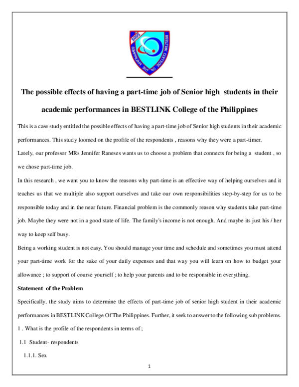 (DOC) The possible effects of having a part-time job of Senior high ...