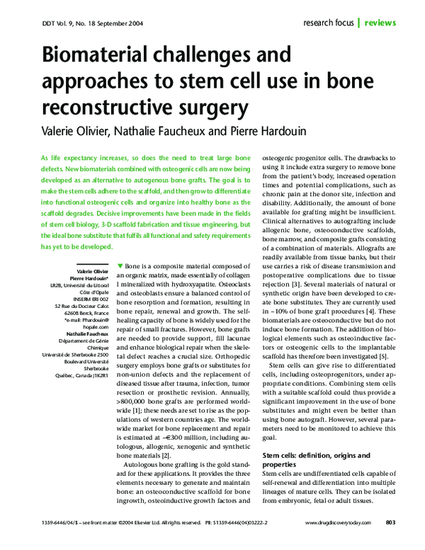 (PDF) Biomaterial challenges and approaches to stem cell use in bone ...
