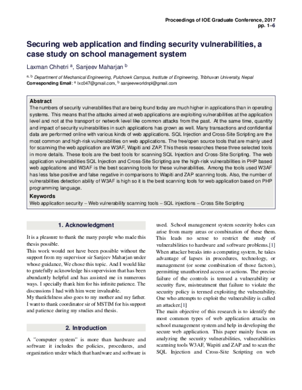(PDF) Securing web application and finding security vulnerabilities, a case study on school ...