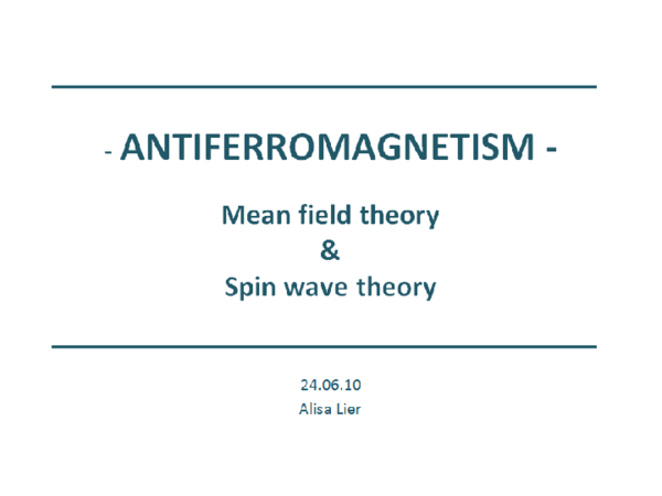 (PDF) Antiferromagnetism-mean field theory