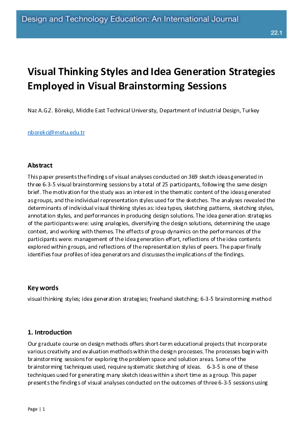 (PDF) Visual Thinking Styles and Idea Generation Strategies Employed in ...